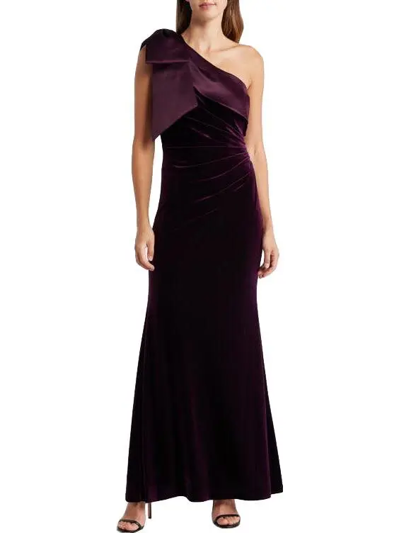Eliza J One-shoulder Bow Gown - Aubergine