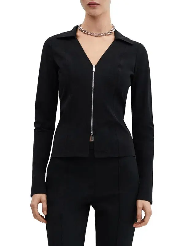Mango Trim Zip-up Jacket - Black