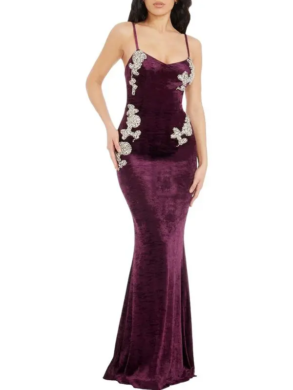 Dress The Population Giovanna Velvet Mermaid Gown - Midnight Plum