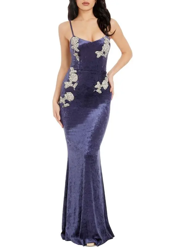 Dress The Population Giovanna Velvet Mermaid Gown - Navy
