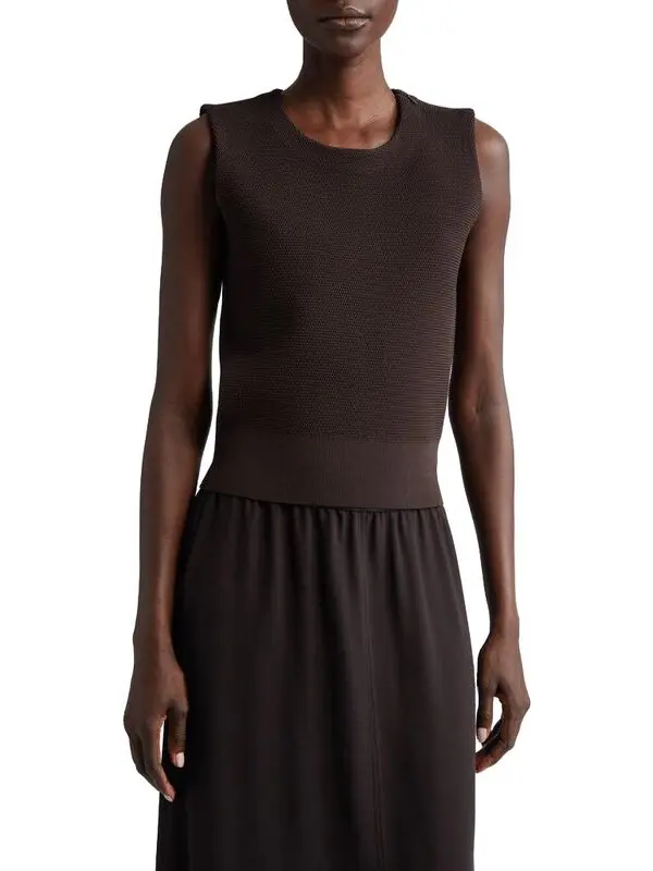 St. John Sleeveless Piqué Knit Top - Mocha