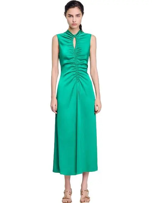 Sandro Draped Satin-effect Dress - Emeuraude Green