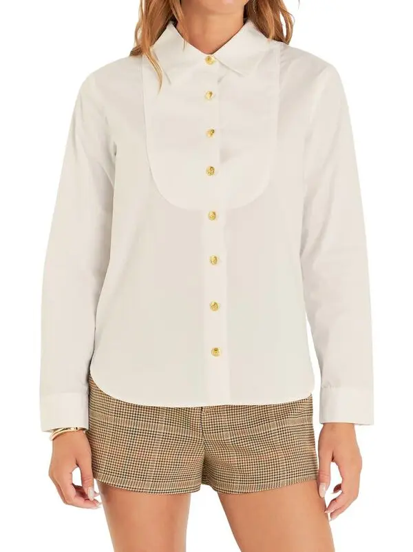 English Factory Bib Collar Cotton Shirt - White