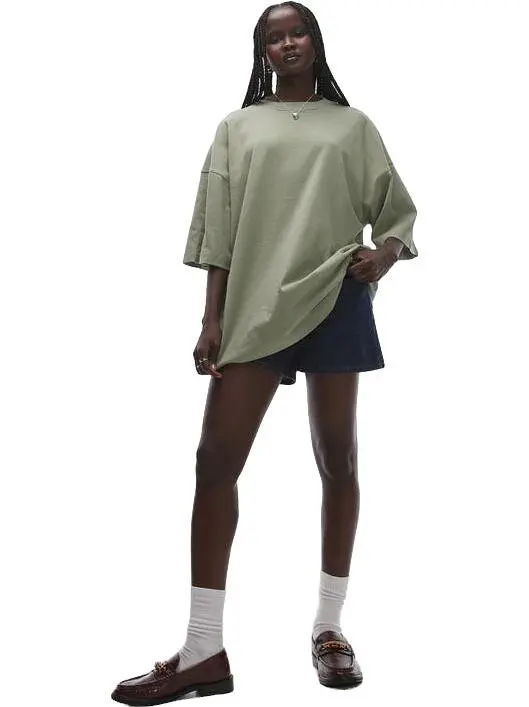 Topshop Oversized Cotton T-shirt - Khaki