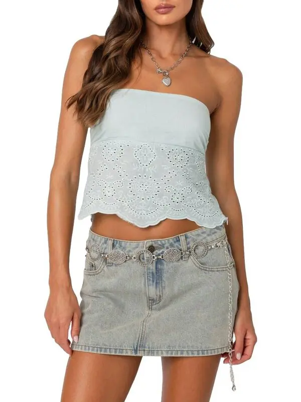 EDIKTED Eyelet Embroidered Tube Top - Mint