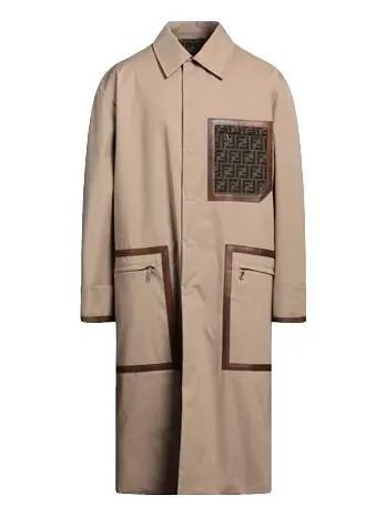 Fendi Camel Cotton Single-breasted Trench Coat With Calfskin Details - Beige