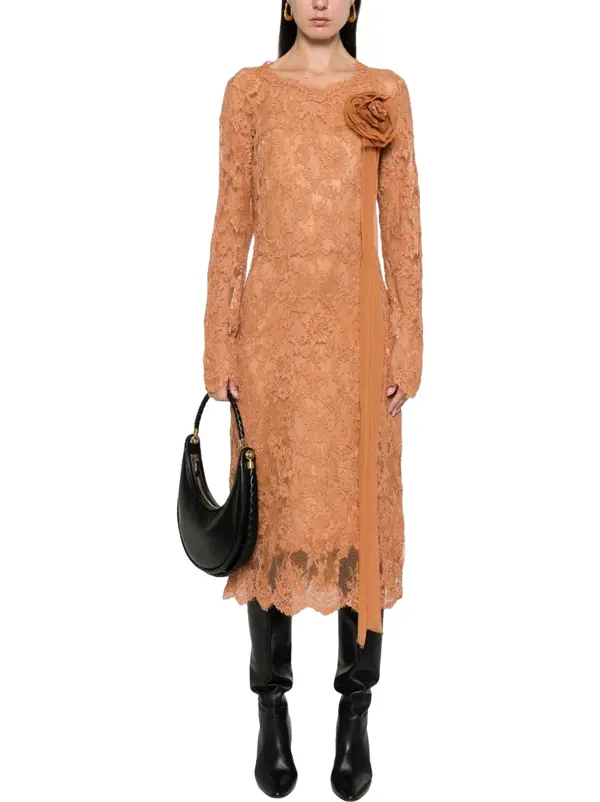 Ermanno Scervino Floral-lace Midi Dress - Brown