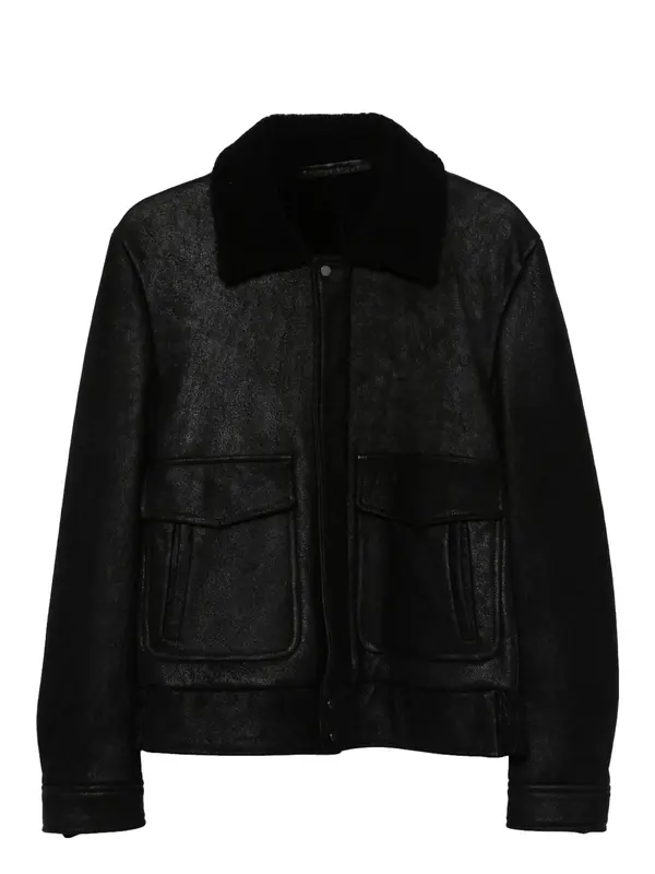 SALVATORE SANTORO Grained Sheepskin Leather Jacket - Black