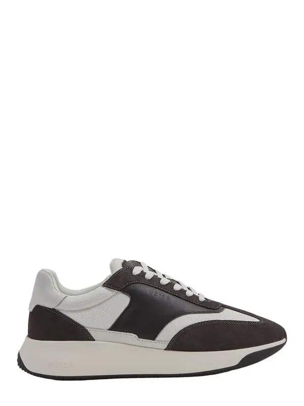 REISS Emmett Leather Suede Trainers - Charcoal