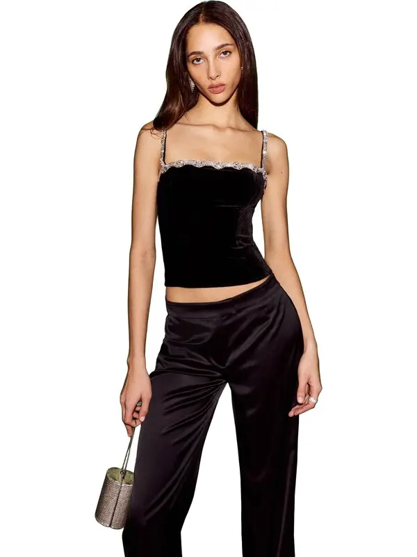 REFORMATION Mimi Low Rise Satin Pant - Black