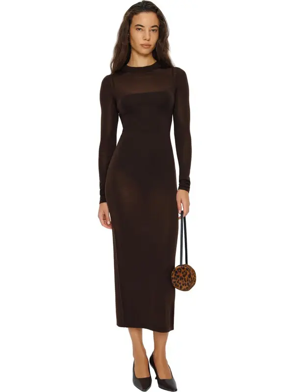 REFORMATION Eva Regenerative Merino Sheer Sweater Dress - Brown