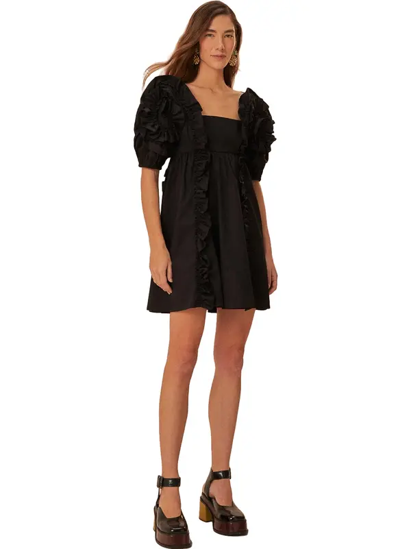 Farm Rio Ruffle Short Sleeve Mini Dress - Black