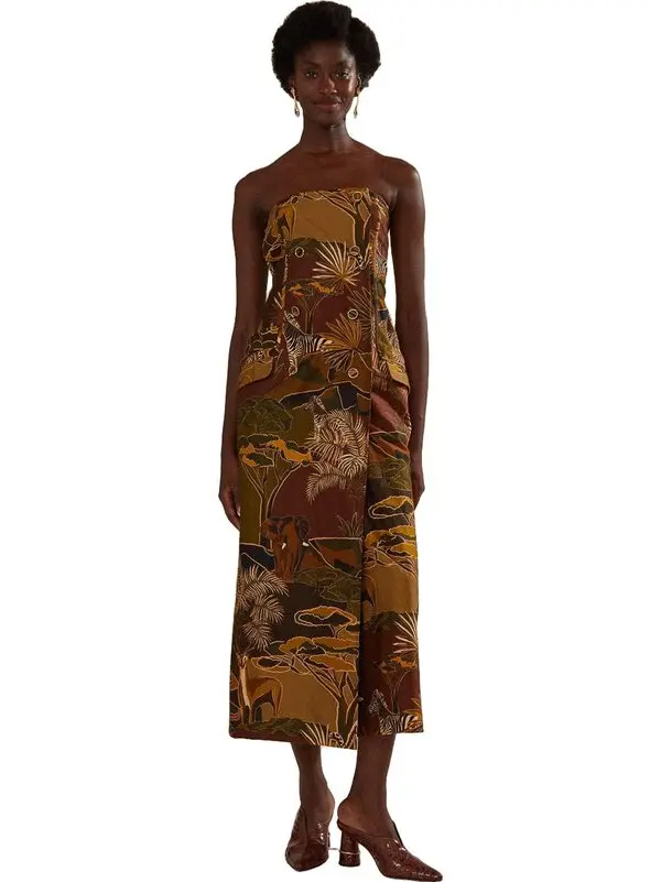 Farm Rio Strapless Printed Midi Dress - Savana Dream Caramel