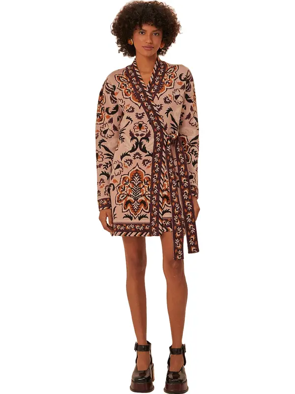 Farm Rio Glam Tapestry Knit Wrap Dress - Glam Tapestry Burgundy