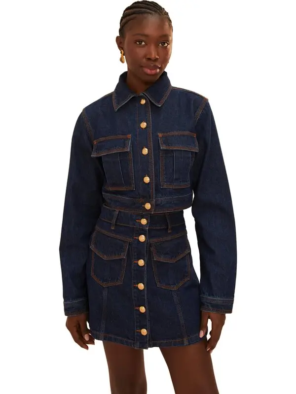 Farm Rio Dark Cropped Jacket - Denim