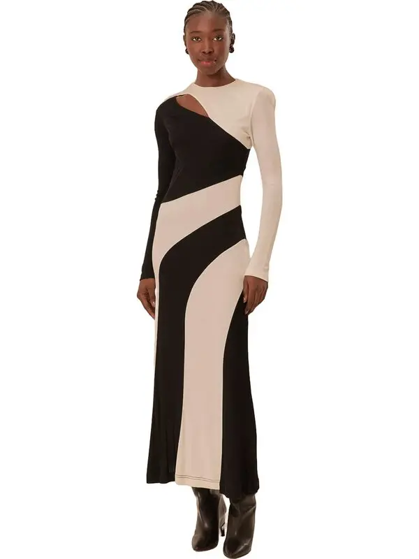 Farm Rio Cut-out Long Sleeve Midi Dress - Black And White
