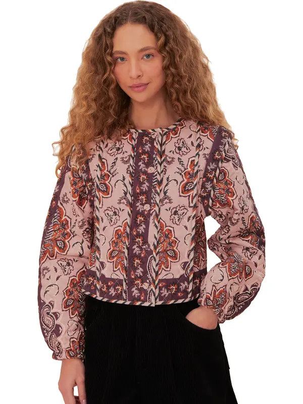 Farm Rio Glam Tapestry Long Sleeve Jacket - Glam Tapestry Burgundy