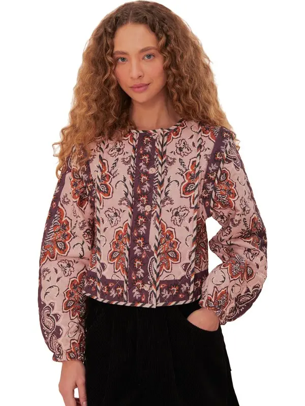 Farm Rio Glam Tapestry Long Sleeve Jacket - Glam Tapestry Burgundy