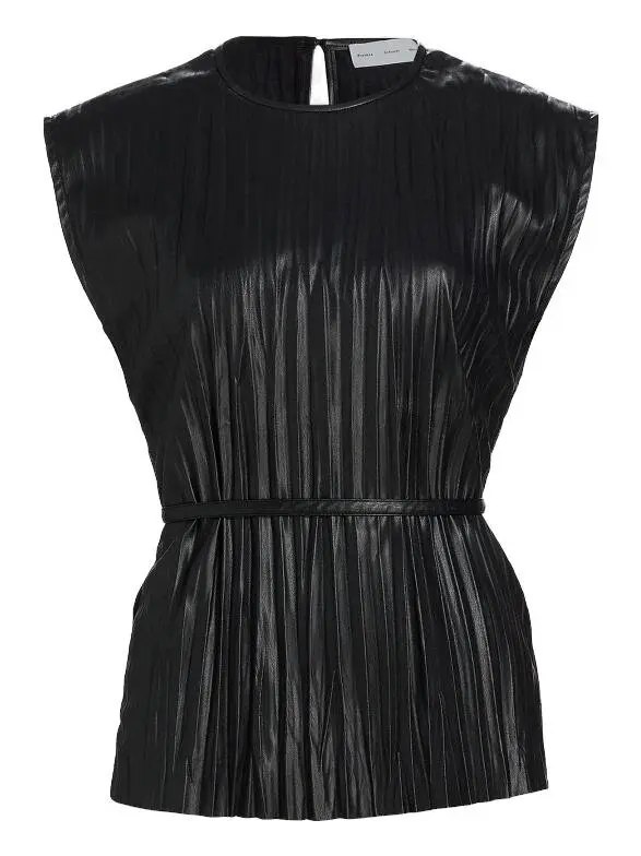 Proenza Schouler White Label Lyra Pleated Faux Leather Top - Black