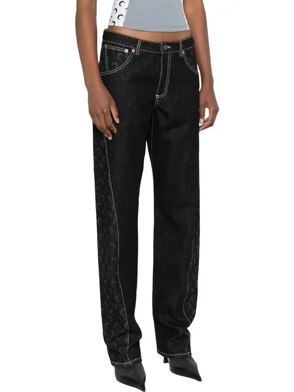 MARINE SERRE Crescent Moon Print Denim - Black