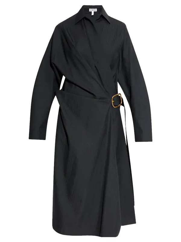 Loewe Belted Wool Wrap Dress - Black