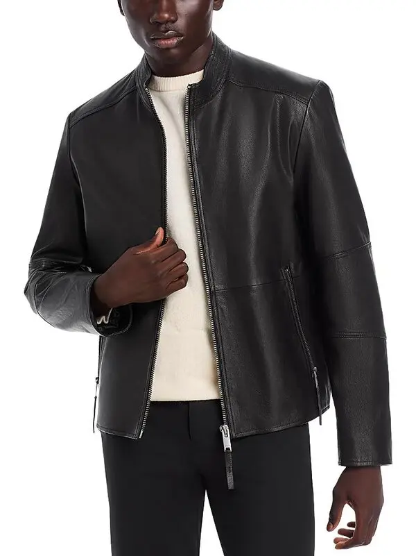 Hugo Lokis Slim Fit Leather Jacket - Black