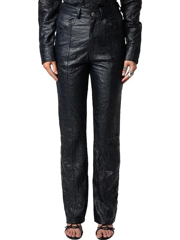 Zadig&Voltaire Poete Cuir Froisse Leather Pants - Encre
