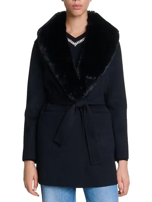 Maje Galaxyon Faux Fur Collar Coat - Black