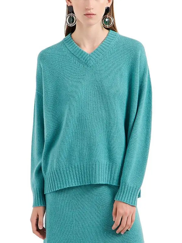 Emporio Armani V-neck Wool-cashmere Blend Sweater - Jade