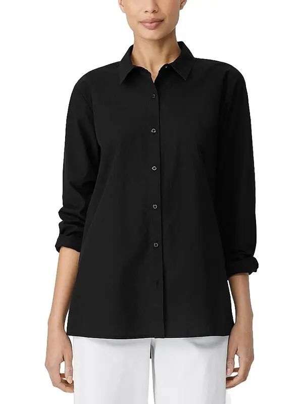 Eileen Fisher Collared Button-front Shirt - Black