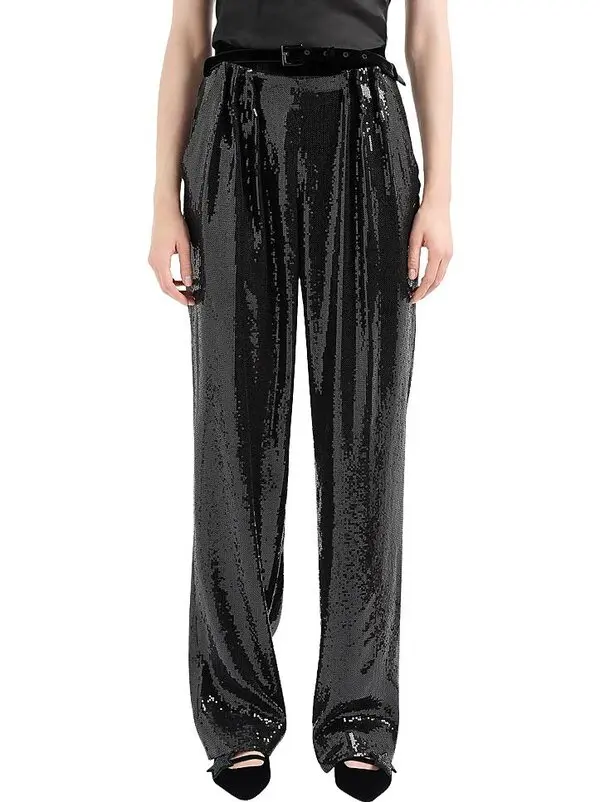 Emporio Armani Belted Micro Sequin Trousers - Black