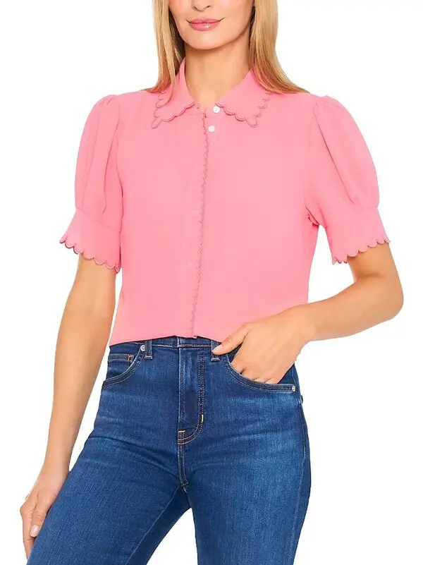 CECE DUPRAZ Scalloped Button-front Blouse - Confetti Pink