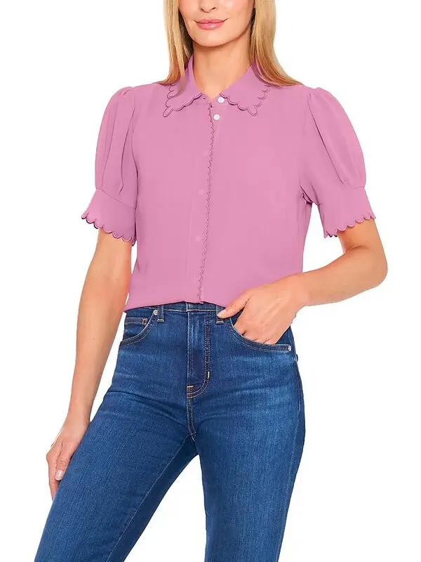 CECE DUPRAZ Scalloped Short Sleeve Shirt - Mellow Rose
