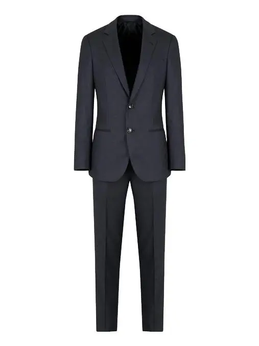 Giorgio Armani Manhattan Line Virgin-wool Single-breasted Suit With A Micro-check Motif - Black