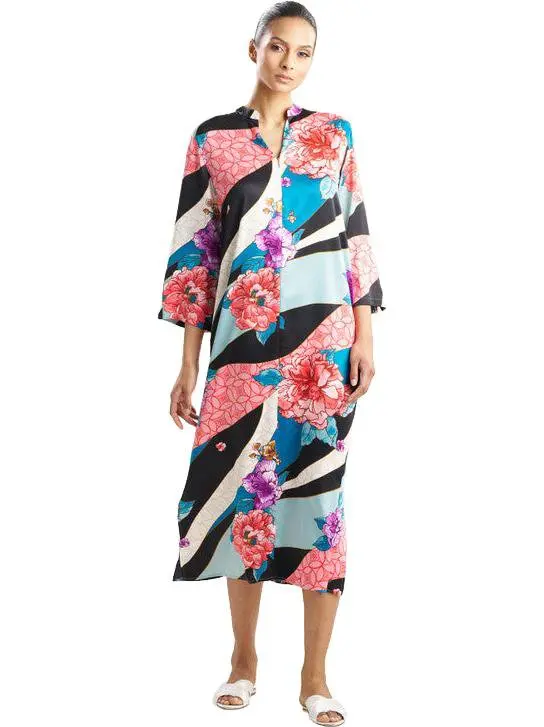 Natori Floral Tapestry Satin Caftan - Floral / Multicolor