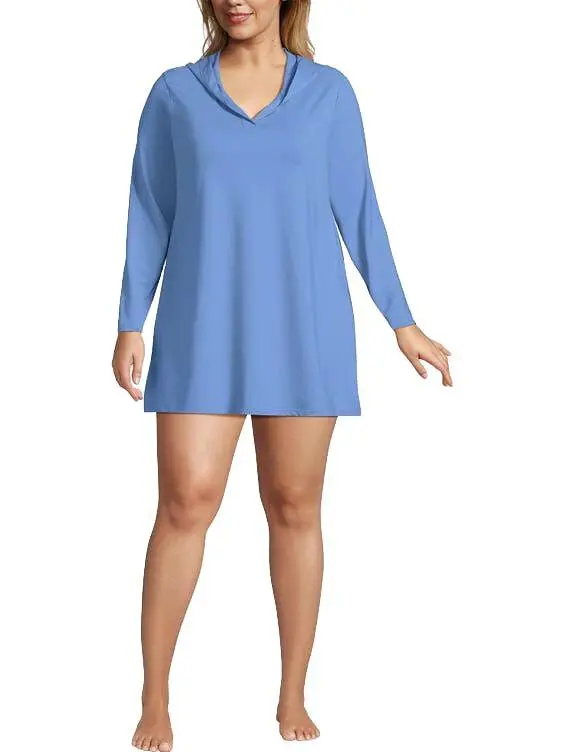 LANDS' END Sunshade Upf 50 Hooded Mini Swim Cover-up Dress - Lake Blue
