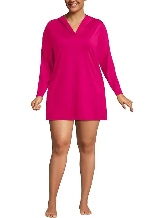 LANDS' END Hooded Mini Swim Cover-up Dress Upf 50 - Riviera Rose