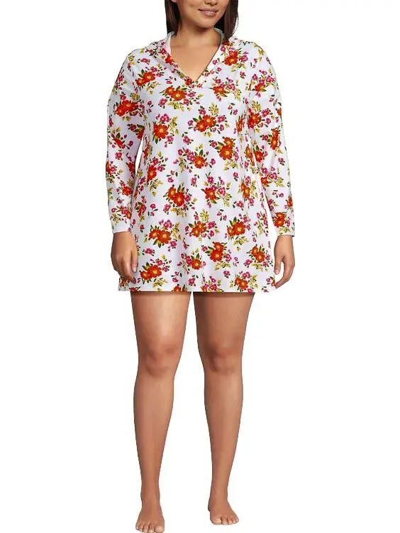 LANDS' END Sunshade Upf 50 Hooded Mini Swim Cover-up Dress - White Spring Floral