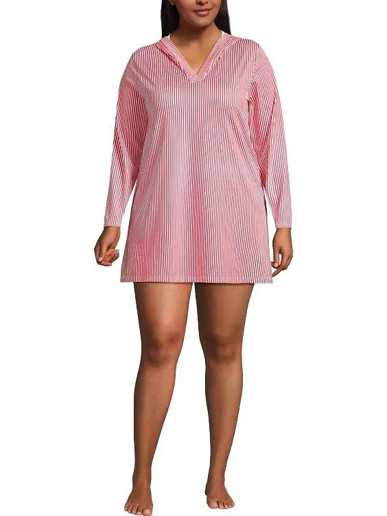 LANDS' END Sunshade Upf 50 Hooded Mini Swim Cover-up Dress - Wood Lily Mini Stripe