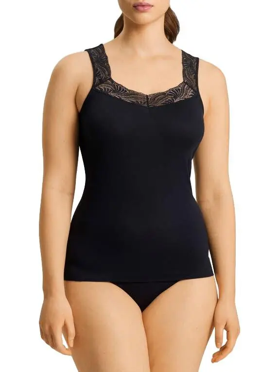 Hanro Cotton Delight Lace Trim Tank Top - Black