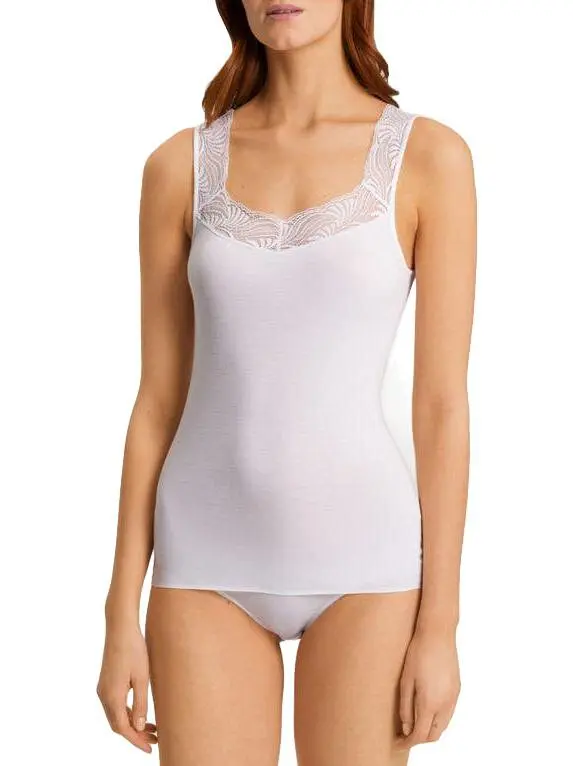 Hanro Cotton Delight Lace Trim Tank Top - White