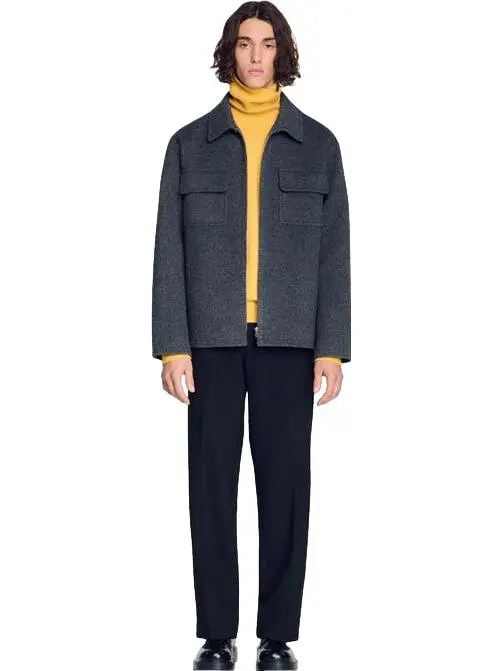 Sandro Zipped Overshirt - Heather Charcoal