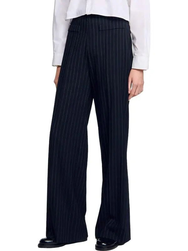 Sandro Pinstriped Wide-leg Trousers - Black