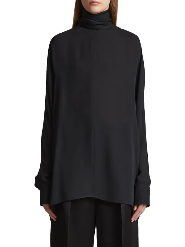 Khaite Bex Ruched Tie-neck Silk Top - Black
