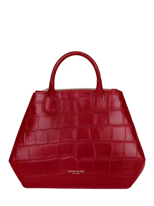 TEDDY BLAKE Vera Croco 14" Top Handle Bag - Darkred