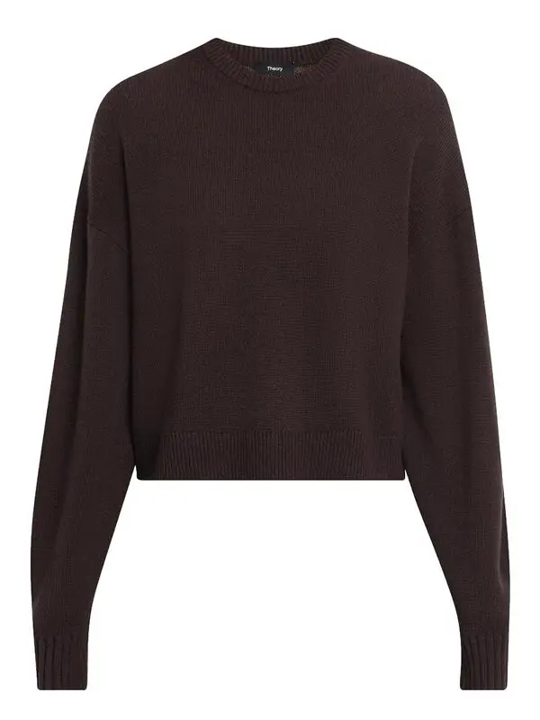 Theory Cashmere Crewneck Cropped Sweater - Cacao