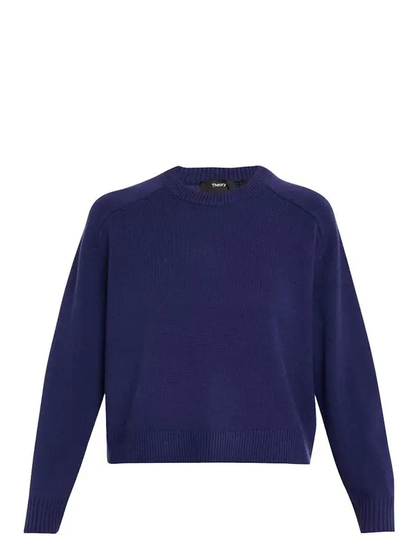 Theory Cashmere Crewneck Cropped Sweater - Pigment Bl