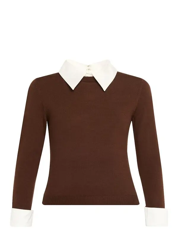 Alice + Olivia Collared Slim-fit Sweater - Dark Chocolate
