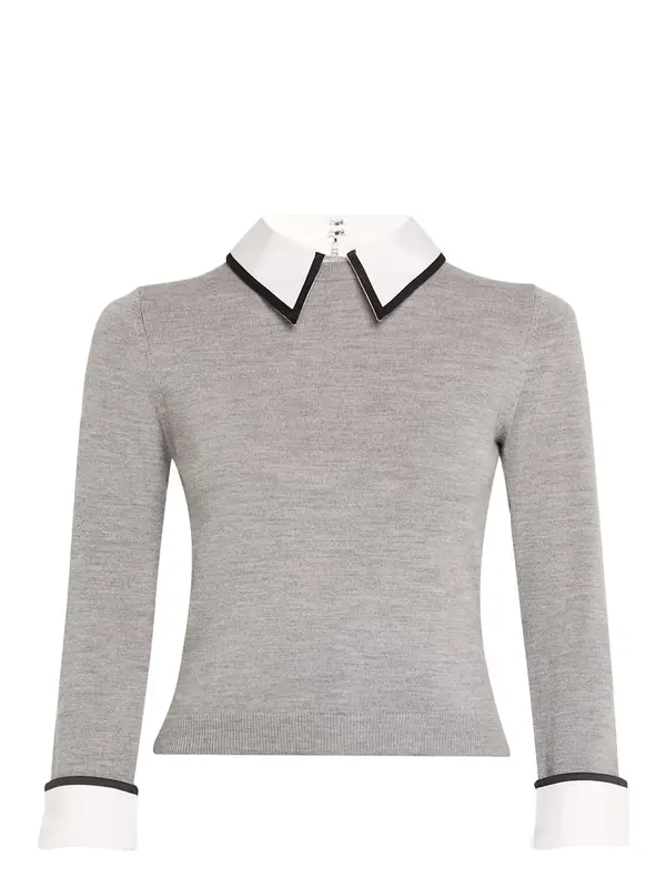 Alice + Olivia Collared Slim-fit Sweater - Medium Heather Grey