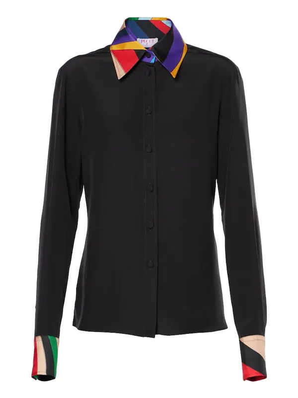 Emilio Pucci Silk Crepe De Chine Polo Shirt - Black